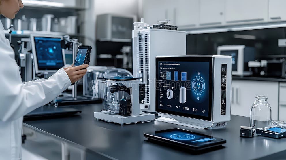 Innovative Laboratory Technology Display Modern Research Facility Digital Interface Clean ...