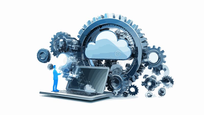 Innovative Large Gear Mechanism with Cloud Icon and Magnifying Stock Vector - Illustration of ...