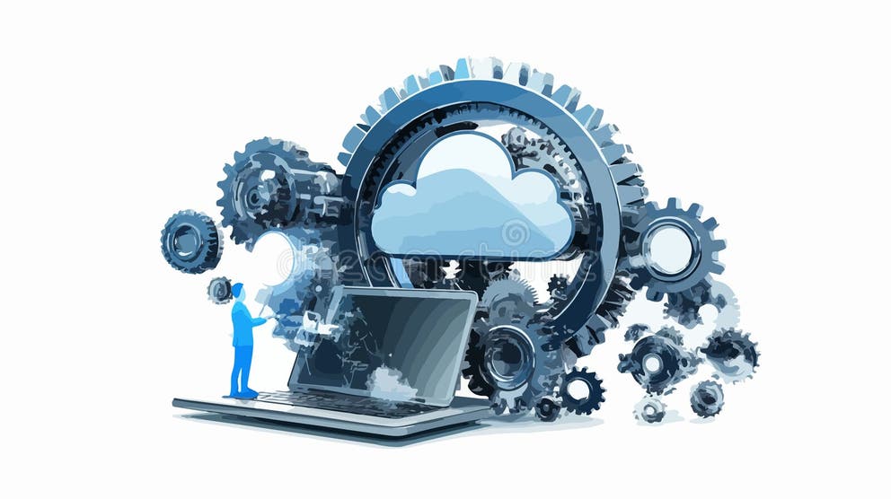 Innovative Large Gear Mechanism with Cloud Icon and Magnifying Stock Vector - Illustration of ...