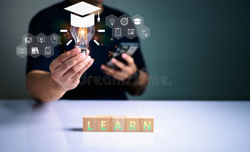 Innovative Learning Concept with Light Bulb, Graduation Cap, and ...