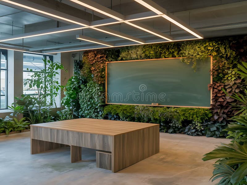 Innovative Learning Space Featuring Indoor Plants and Green Board Stock ...