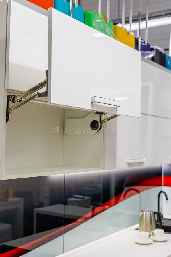 Innovative Lifting Mechanism for Kitchen Doors. Kitchen Design. Stock ...