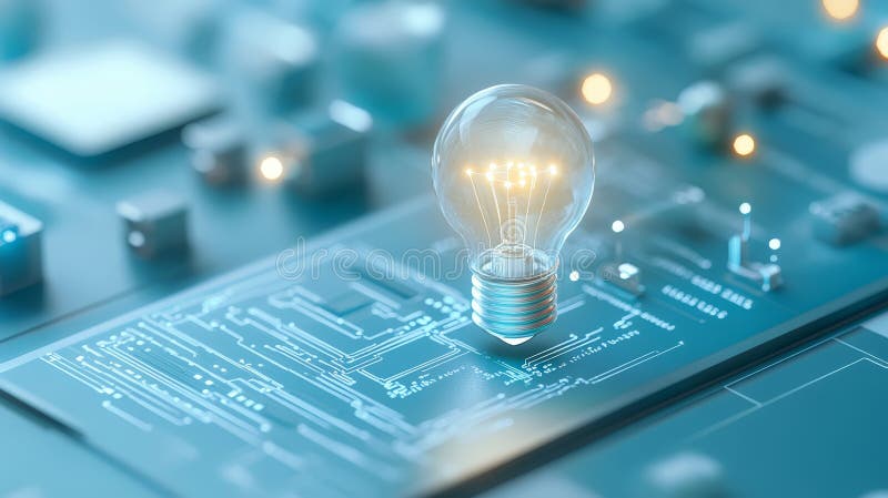 Innovative Light Bulb on Circuit Board Stock Illustration ...