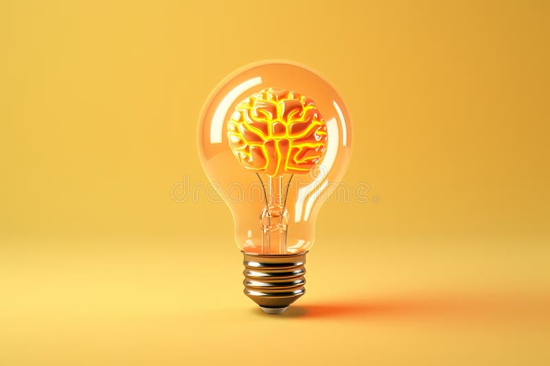 Innovative Light Bulb Concept Brain Inside, Yellow Background ...