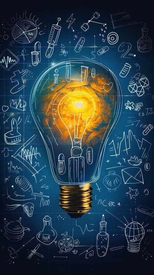 Innovative Light Bulb Concept with Creative Scribbles and Blue ...
