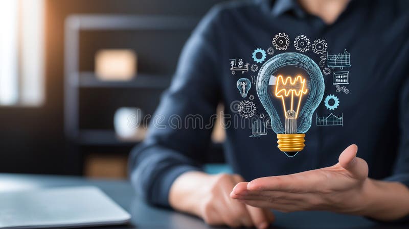 Innovative Light Bulb Concept with Gears and Ideas Symbolizing Creativity and Problem Solving ...