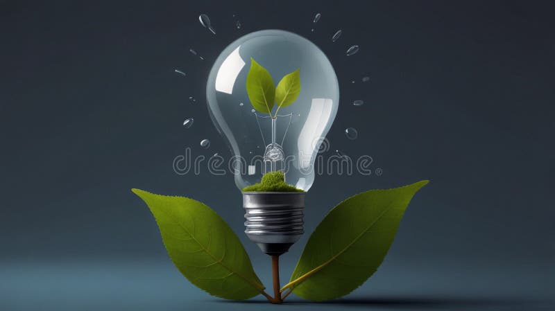 Innovative Light Bulb Concept with Green Elements Stock Illustration ...