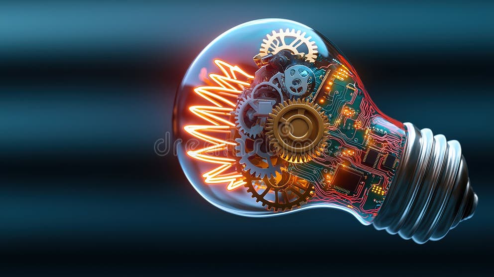 Innovative Light Bulb Design Showcasing Gears and Circuitry Stock ...