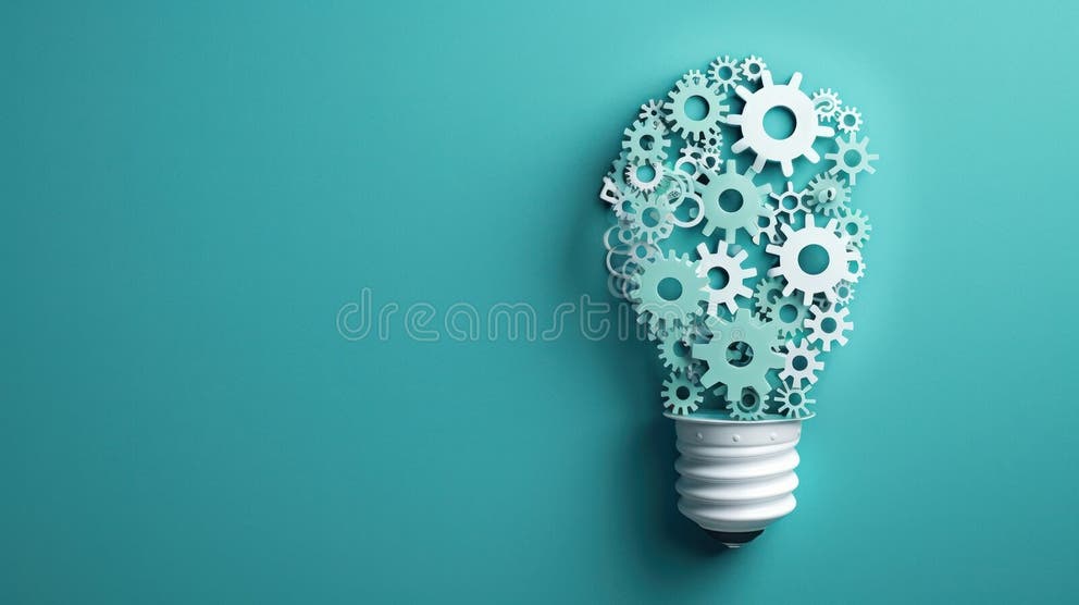 Innovative Light Bulb Made of Cogs and Gears on a Teal Background ...