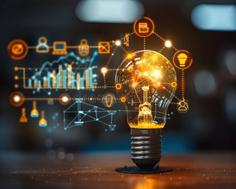 Innovative Light Bulb with Modern Technology Overlay Highlighting Data ...