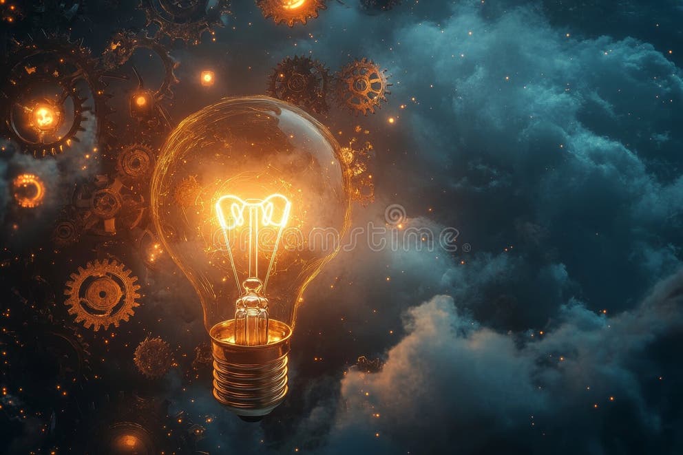 Innovative Lightbulb in a Cosmic Nebula Stock Illustration ...