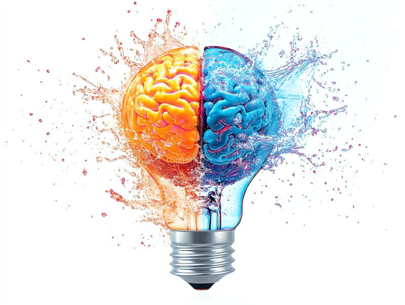 Innovative Lightbulb Design with Brain and Water Splash Elements Stock ...