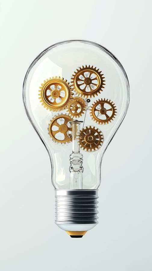 Innovative Lightbulb Design Gears in Glass Structure. 3d Illustration ...