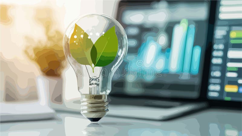 Innovative Lightbulb with Growing Leaf and Data Concept Stock Vector ...