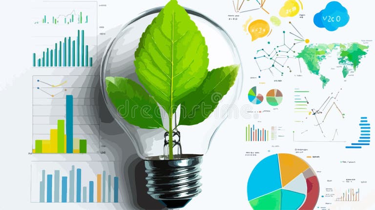 Innovative Lightbulb with Growing Leaf and Data Concept Stock Vector ...