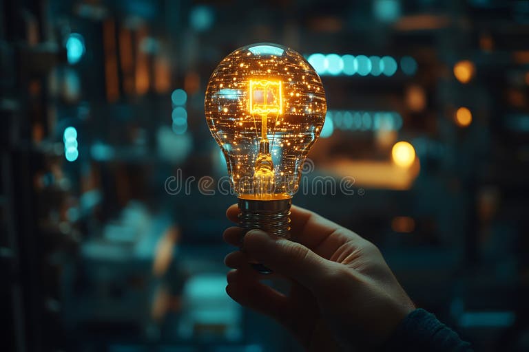 Innovative Lightbulb Idea in Hand with Digital Cloud Computing Technology Icons Stock ...