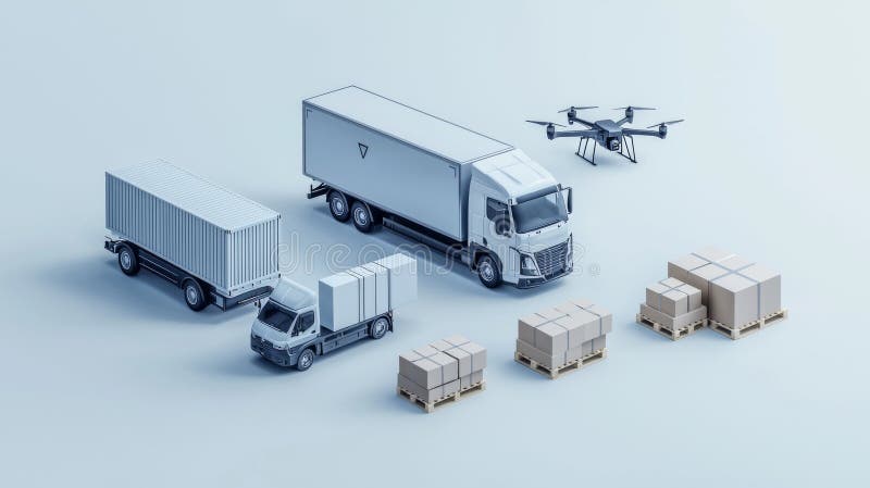 Innovative Logistics Setup Featuring Drones, Trucks, and Cargo for ...