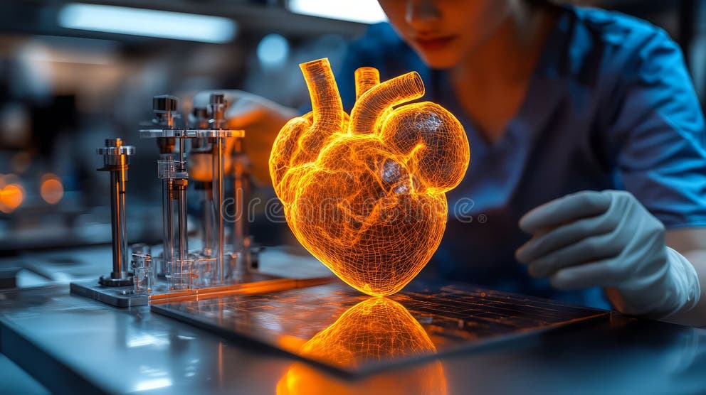 Innovative Medical Technology Displaying a Glowing 3D Heart Model in ...