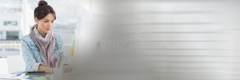 Innovative Millennial at Computer with Blurry Grey Transition Stock ...