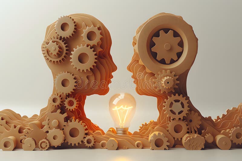 Innovative Mindset: Creative Human Heads with Gears and Light Bulb ...