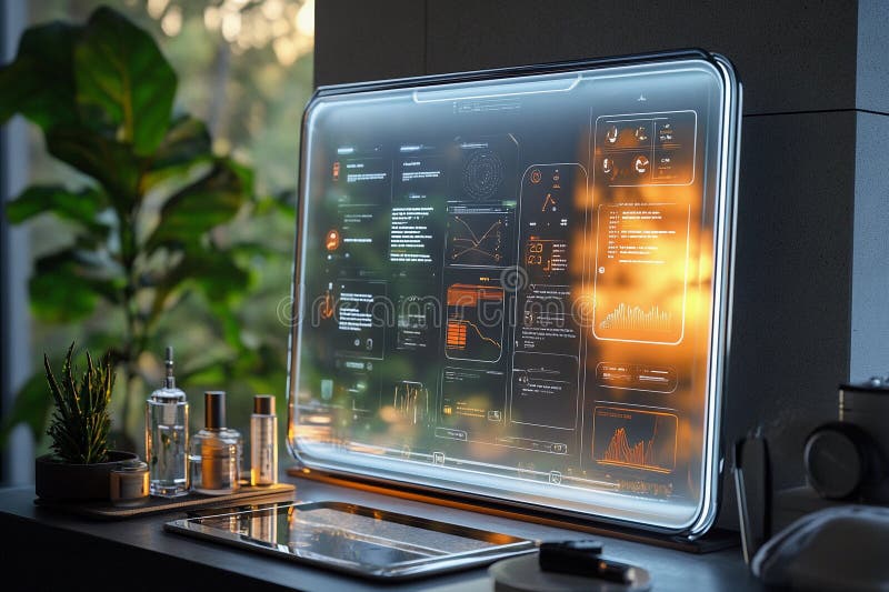 Innovative Mirror Interface with Transparent Icons Reflecting Modern ...