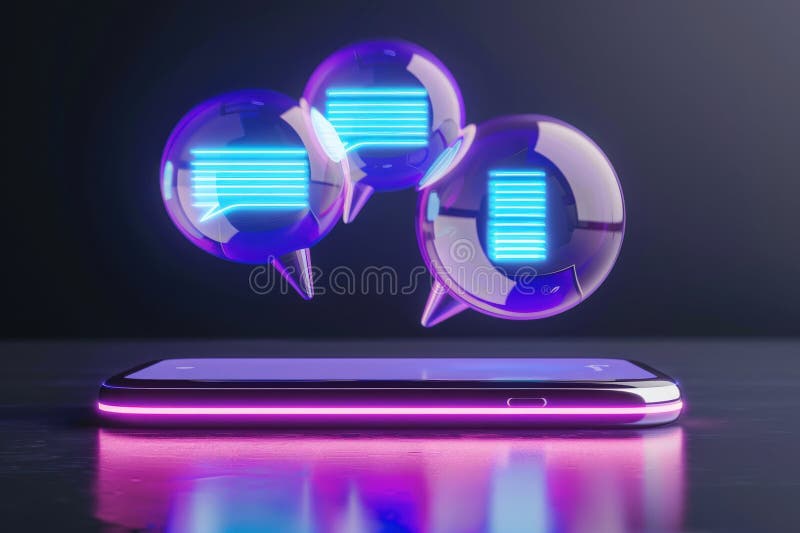 Dynamic Mobile Chat Interface with Floating Chat Balloons and Neon ...