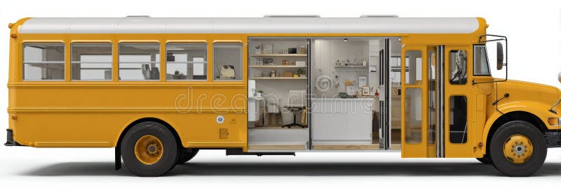 Innovative Mobile Tech Classroom Features Stylized School Bus with Open ...