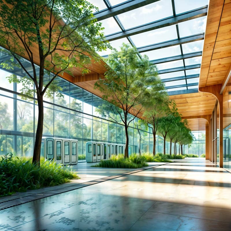 Innovative Mobility Hub with Integrated Trees and Transparent Structure ...