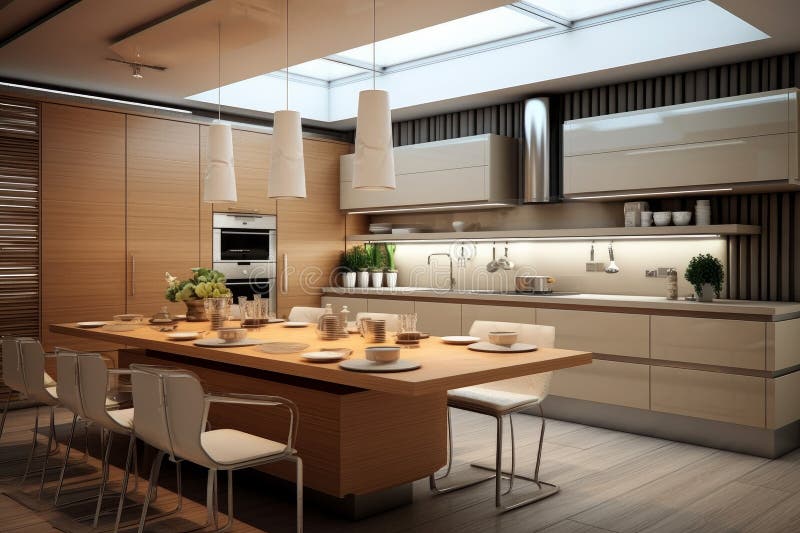 Innovative Modern Kitchen Interior. Generate Ai Stock Photo - Image of floor, cabinet: 312929300