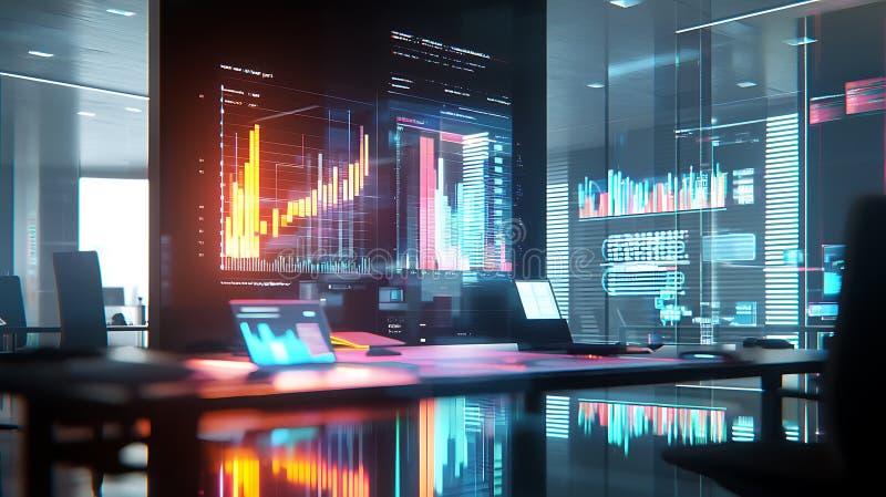 Innovative Modern Office Featuring Advanced Data Visualization Screens ...