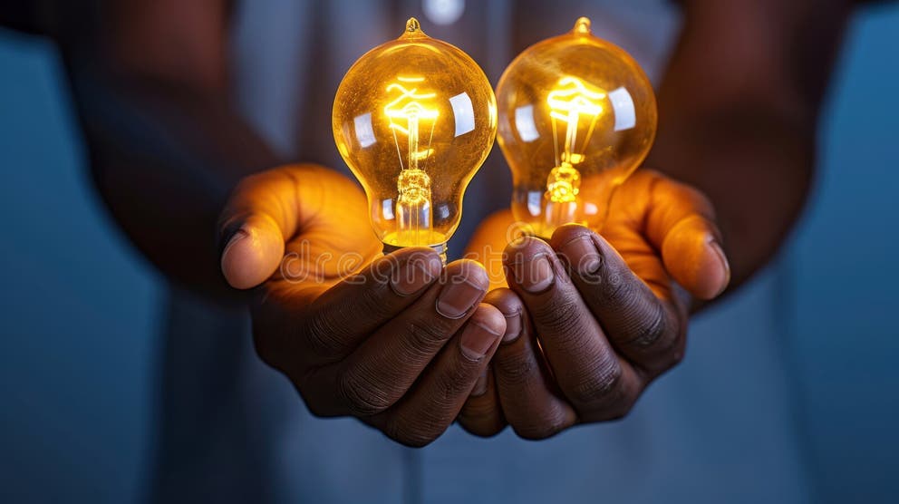 Innovative Multicultural Team Holding Glowing Lightbulbs Sharing ...