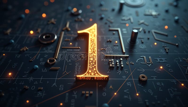 Creative Number One with Glowing Elements on a Dark Background Filled ...