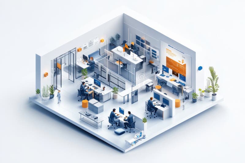 Innovative Office Collaboration Modern Workplace Digital Art Bright ...