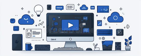 Innovative Office Illustration Featuring Cloud Computing and Modern ...