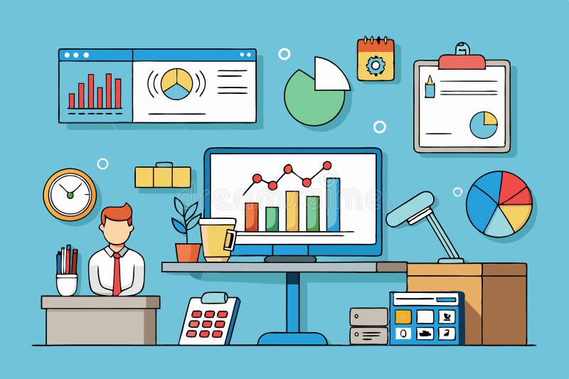 Innovative Office Setup with Charts, Graphs, and Tools for Visualizing ...