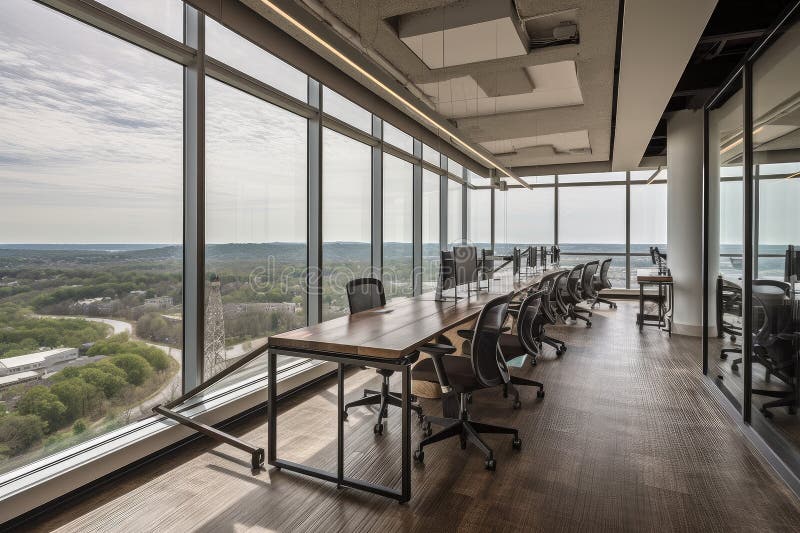 Innovative Open Office with Walls of Windows and Breathtaking View ...