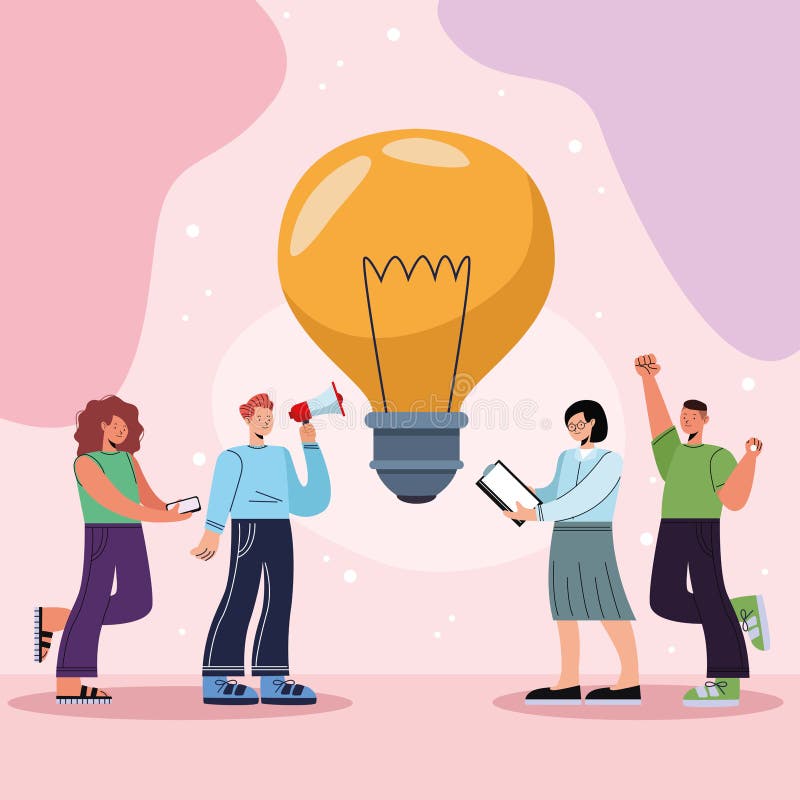 Innovative Persons with Bulb Stock Vector - Illustration of clipboard ...