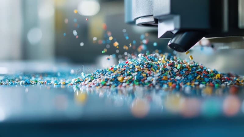 Innovative Plastic Recycling Process Dropping Colorful Plastic Pieces ...