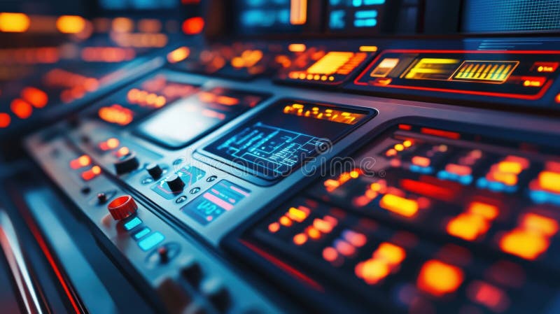 Innovative Production Control Panel with Futuristic Lights and Displays ...