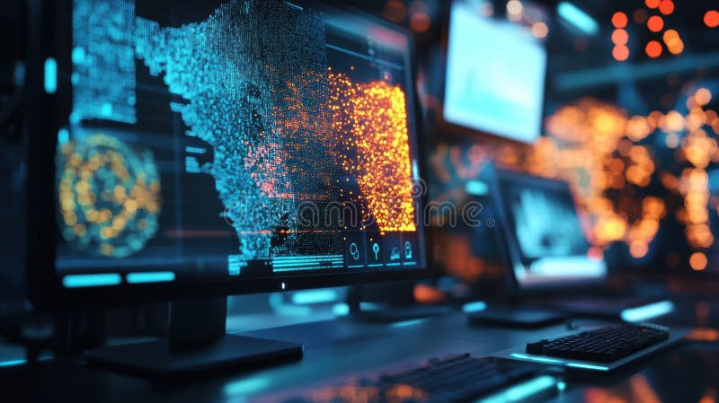 Innovative Production Process Displaying Complex Data Analysis on Computer Screen Stock Image ...
