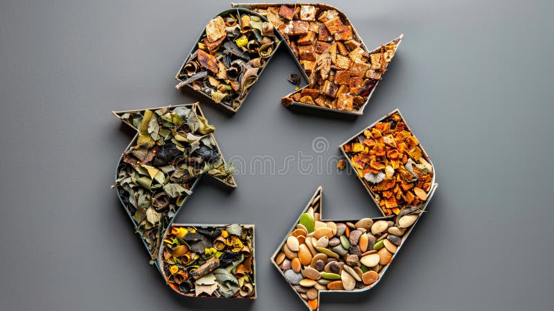 Innovative Recycling Symbol Created from Assorted Materials Against ...
