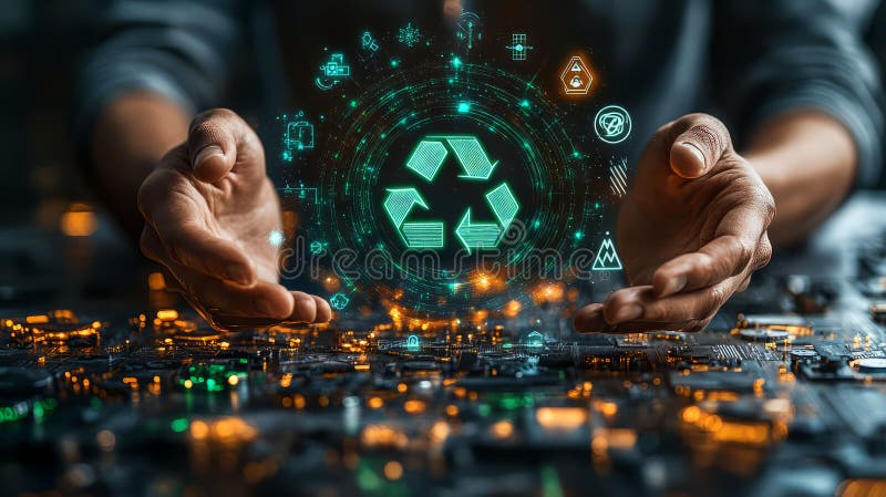 Innovative Recycling Technology Displayed through Digital Icons and ...