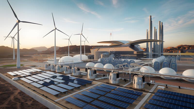 Innovative Renewable Energy Complex Showcasing Advanced Wind and Solar Technologies Under ...