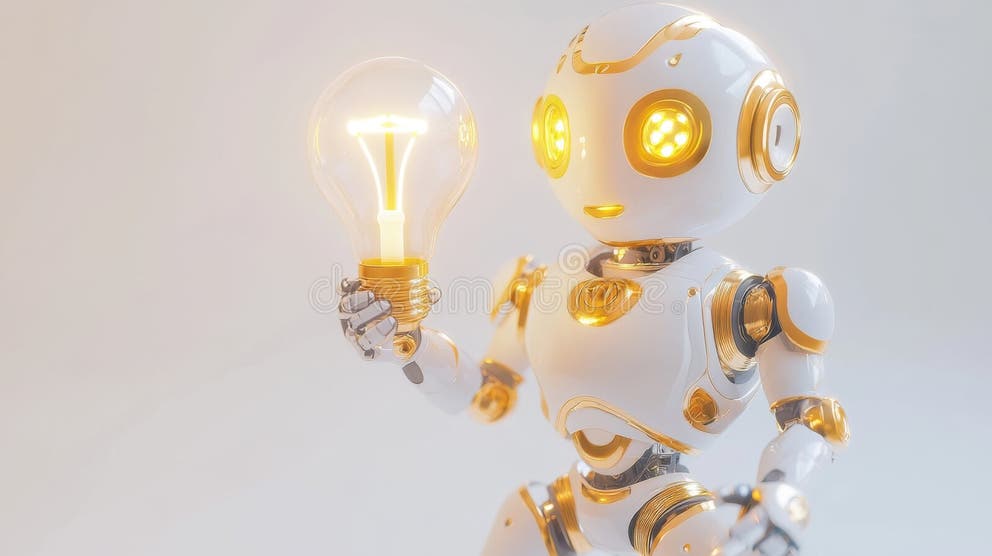 Innovative Robot Holding Light Bulb Symbolizing Bright Ideas and Future ...