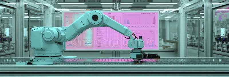 Innovative Robotic Arm Operating Under Bright Displays Stock ...