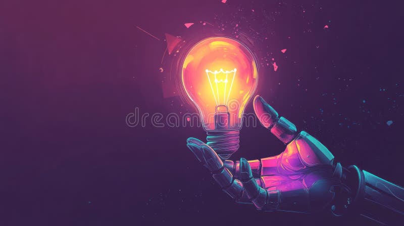 Robotic Hand Holding Glowing Light Bulb Stock Illustration ...