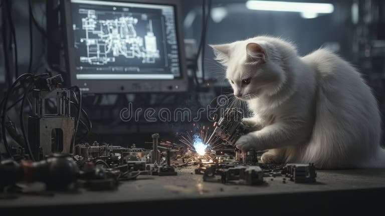 Innovative Robotics Workshop Featuring a White Cat High-tech Lab Cat in ...