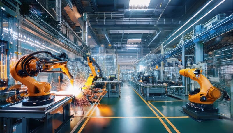 Innovative Robots Engage in Advanced Industrial Stock Photo - Image of ...