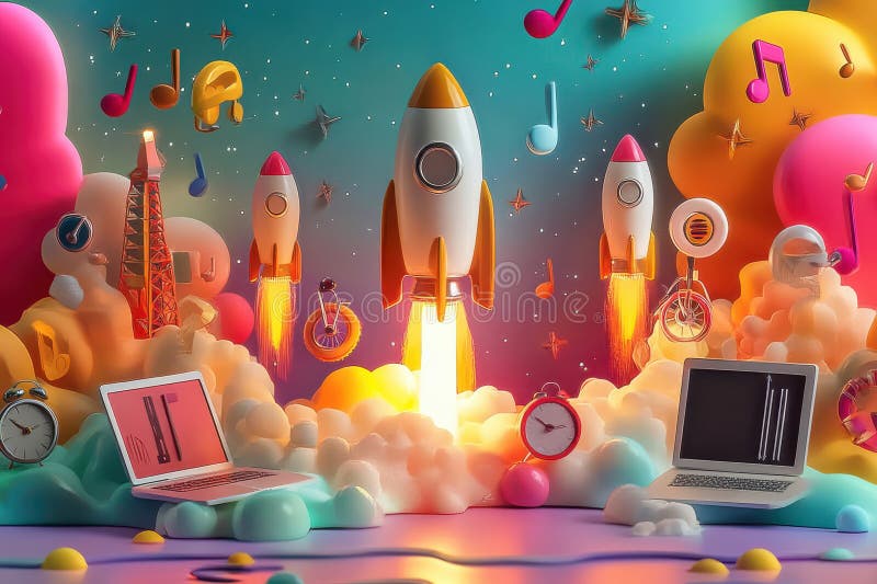 Innovative Rocket Launch Event Creative Studio Digital Art Colorful ...