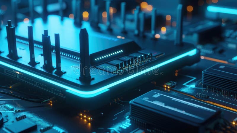 Innovative Server Unit with Neon Lights Illuminating Circuit Board ...